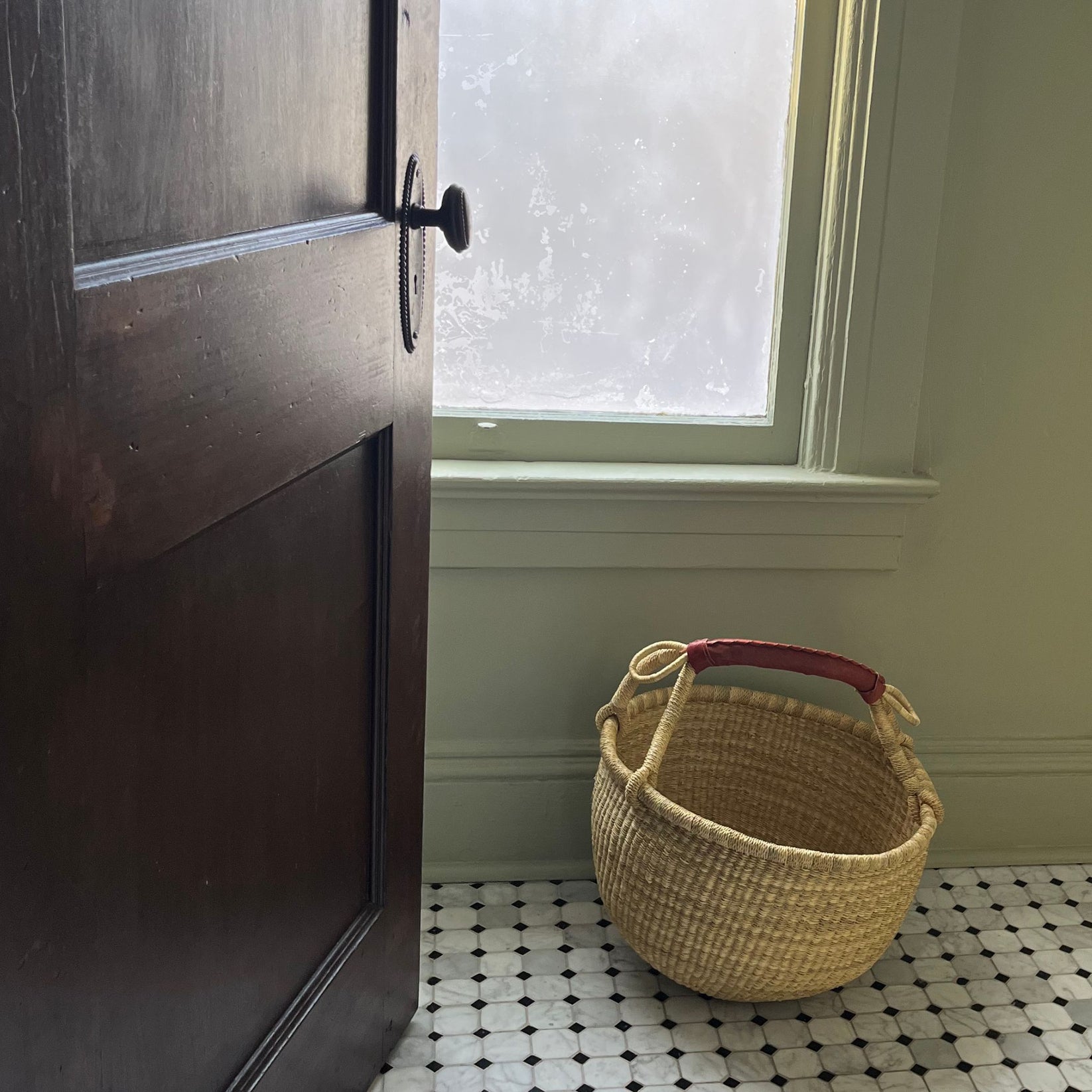 Large Natural Bolga Market Basket with Tan Leather Handle – Kaaterskill ...